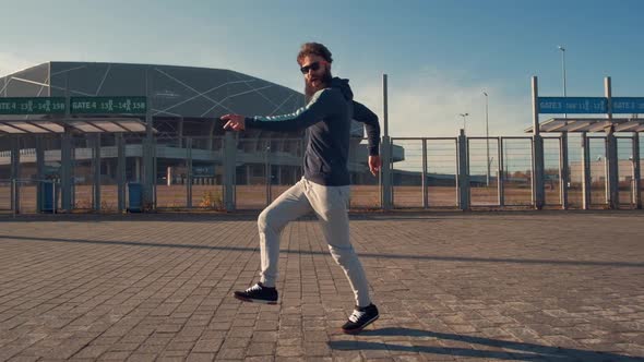 Crazy Young Handsome Funny Man Running on the City Background Close Up ...