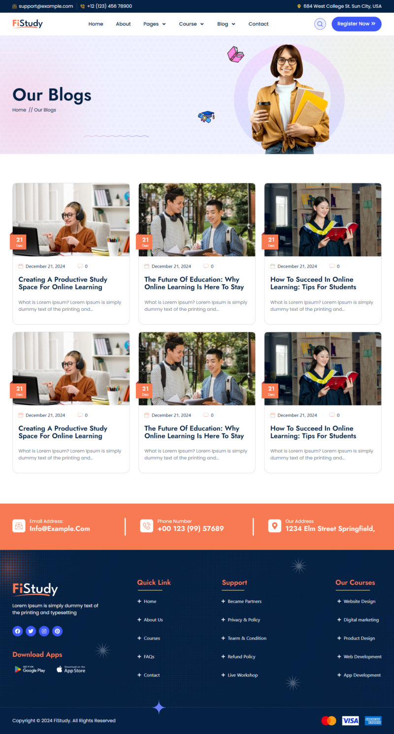 FiStudy - Professional Education & Online Course Elementor Pro Template Kit by weblayout