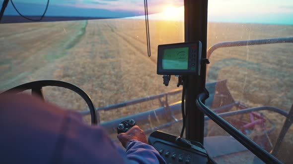 View From Tractor Cabhands Male Driver Combine Operator at Wheel ...