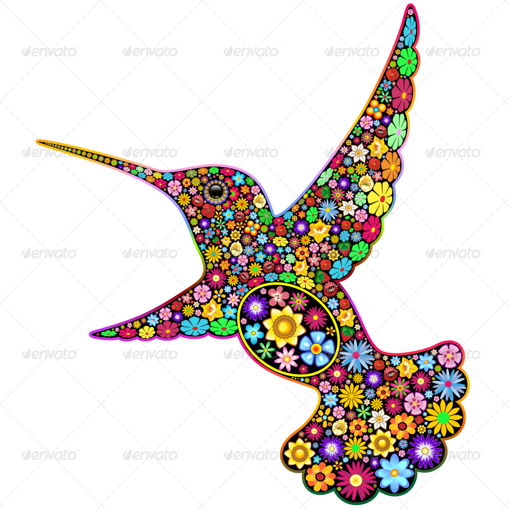 Hummingbird Floral Ornamental Art Design, Vectors | GraphicRiver