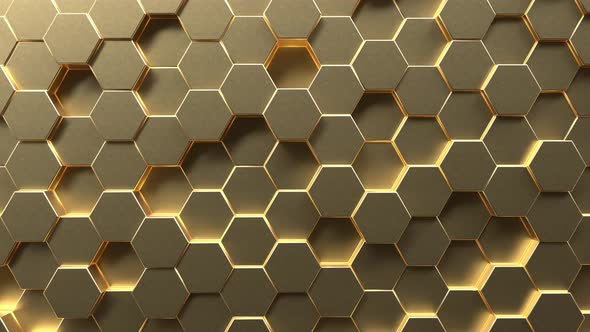 Golden hexagon honeycomb moving up and down randomly background, Motion Graphics