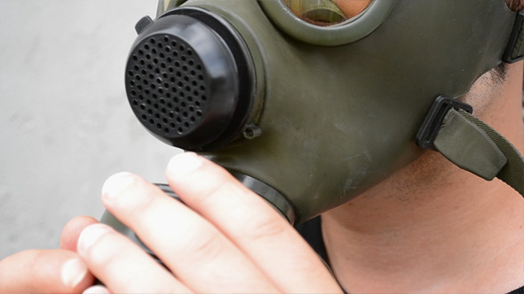 Man Mount Air Filter on Gas Mask, Stock Footage | VideoHive