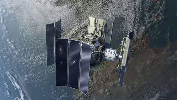 Space Station Satellite Flying Around Earth , Motion Graphics | VideoHive