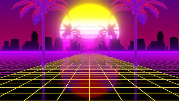 Night Retro Landscape 80s, Motion Graphics | VideoHive
