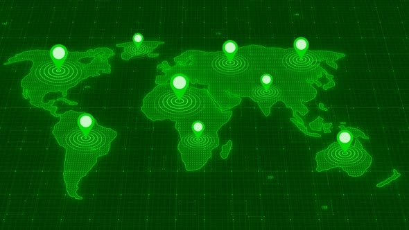 Green Color World Map GPS Location Tracking Animation, Motion Graphics