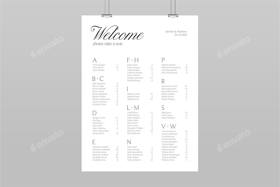 Wedding Seating Chart Sign Template, Print Templates | GraphicRiver