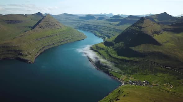 Aerial View of a Funningur Scenic Point Faroe Islands, Stock Footage