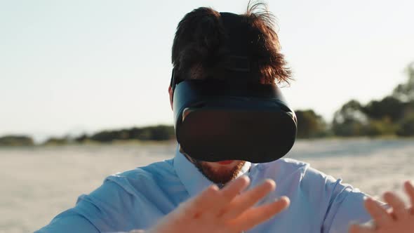 Augmented Reality Viewer on the Beach, Stock Footage | VideoHive