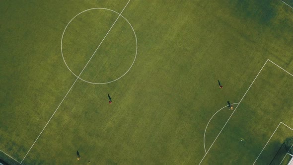 Aerial View of Football Team Practicing at Day on Soccer Field in Top ...
