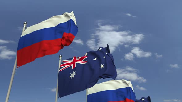 Flags of Australia and Russia at International Meeting, Motion Graphics