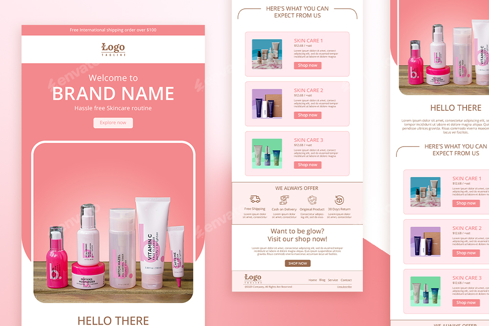 Skin Care Products Email Newsletter PSD Template, Web Elements ...