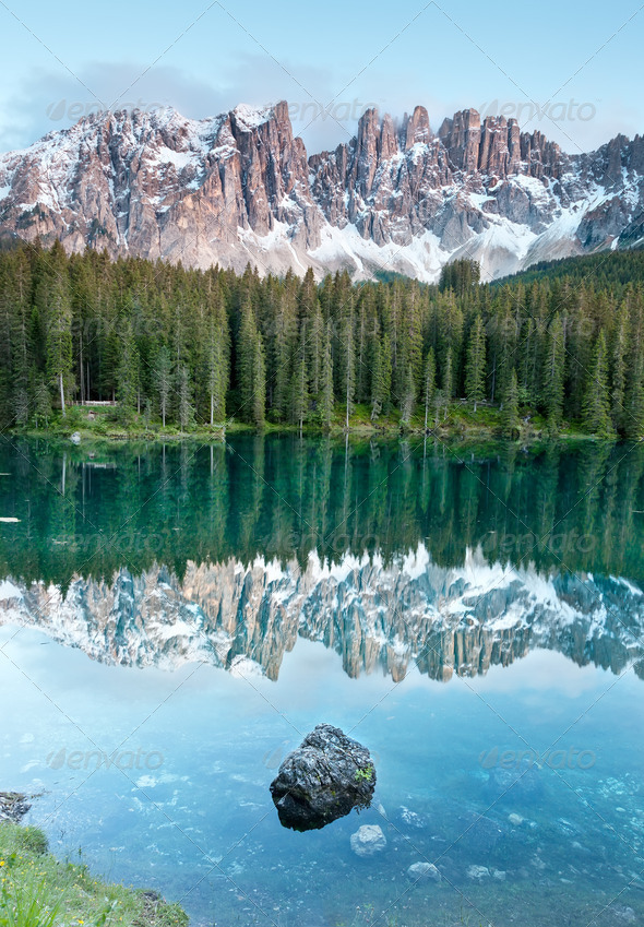 Karersee, lake in the Dolomites in South Tyrol, Italy. Stock Photo by ...