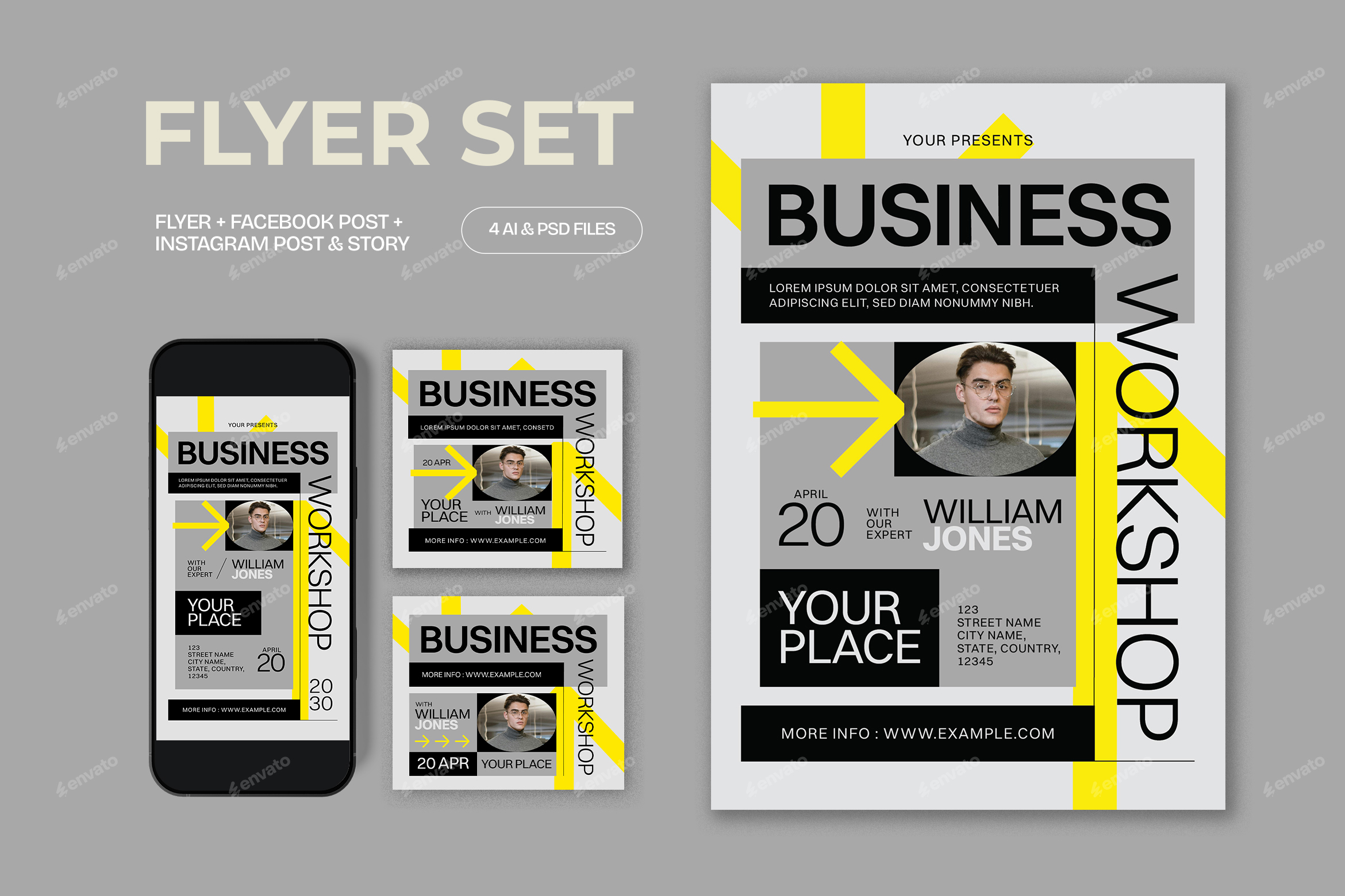 Gray Utilitarian Business Workshop Flyer Set, Print Templates ...