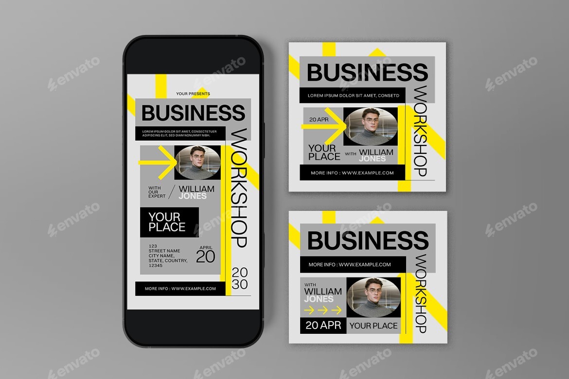Gray Utilitarian Business Workshop Flyer Set, Print Templates ...