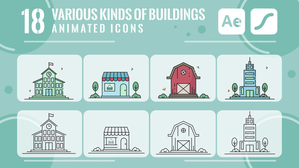 Set of Various Building Icons Packs Animation, After Effects Project Files