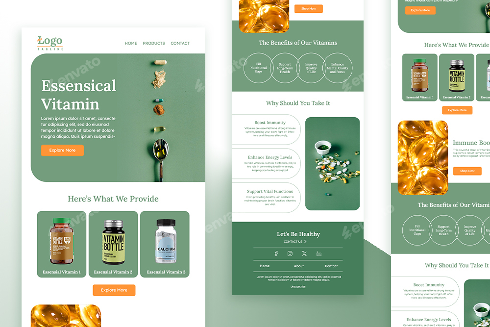 Essential Vitamins Email Newsletter PSD Template, Web Elements ...