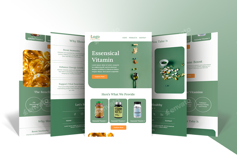 Essential Vitamins Email Newsletter PSD Template, Web Elements ...