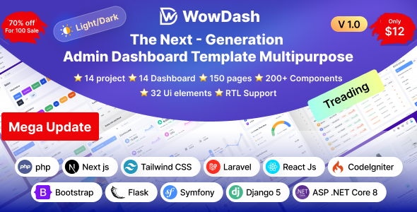 WowDash - Tailwind, Bootstrap, React, Next, Node JS Django, Php, Laravel ASP.net Admin Dashboard ...