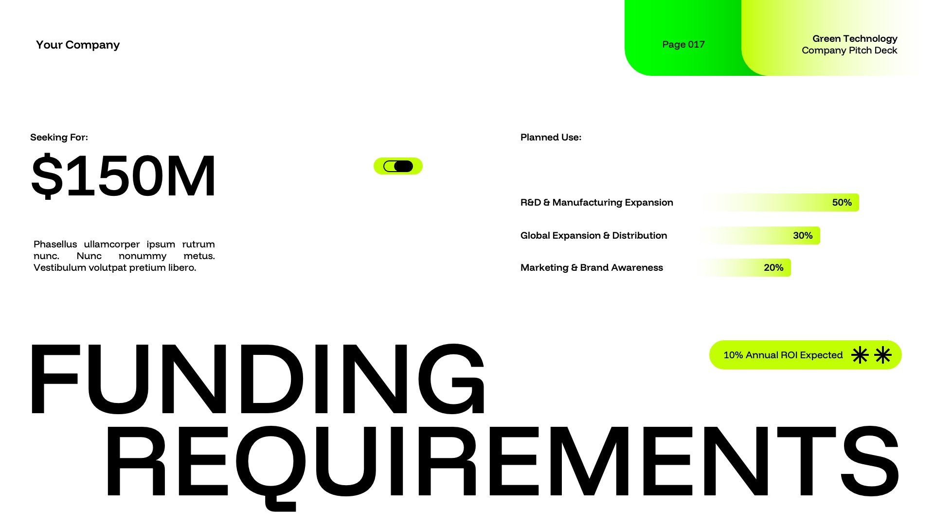 White Green Black Gradient Tech Company Pitch Deck, Presentation Templates