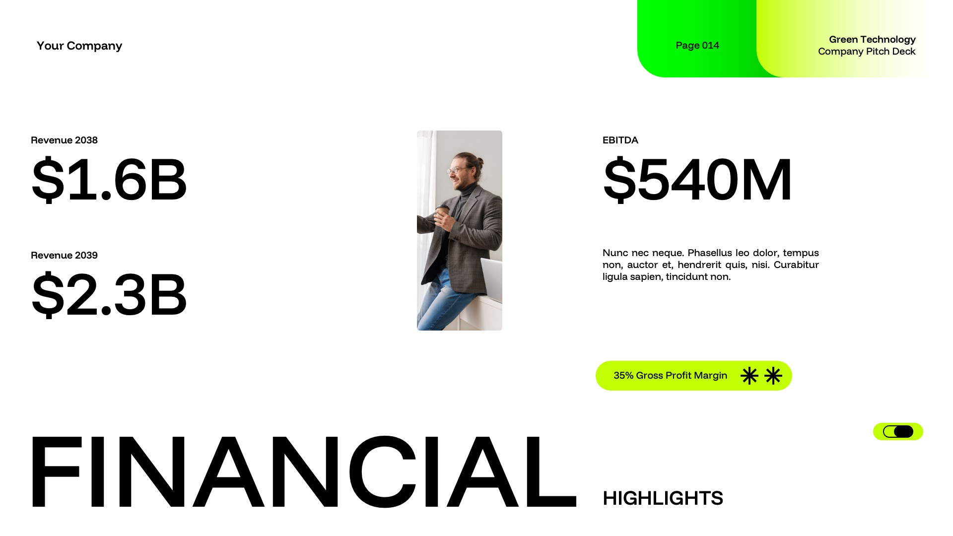 White Green Black Gradient Tech Company Pitch Deck, Presentation Templates