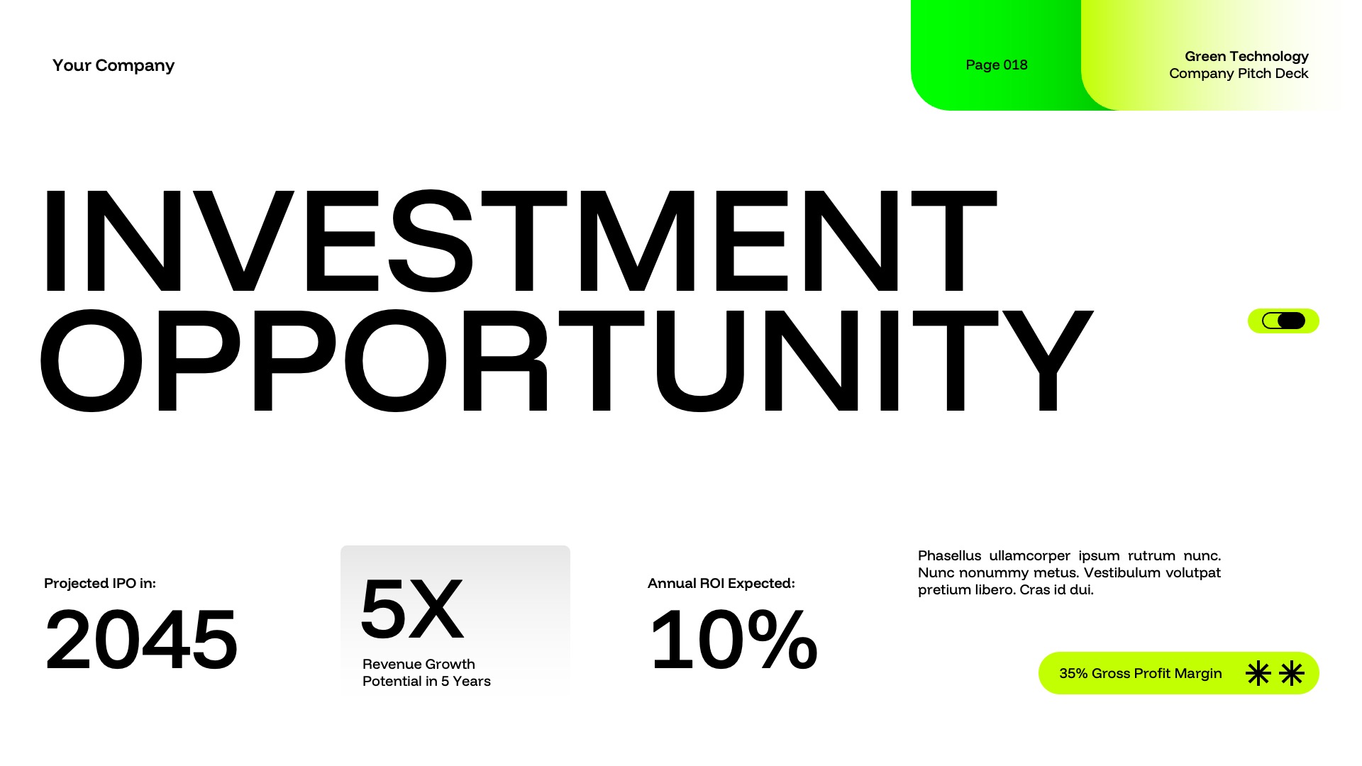White Green Black Gradient Tech Company Pitch Deck, Presentation Templates