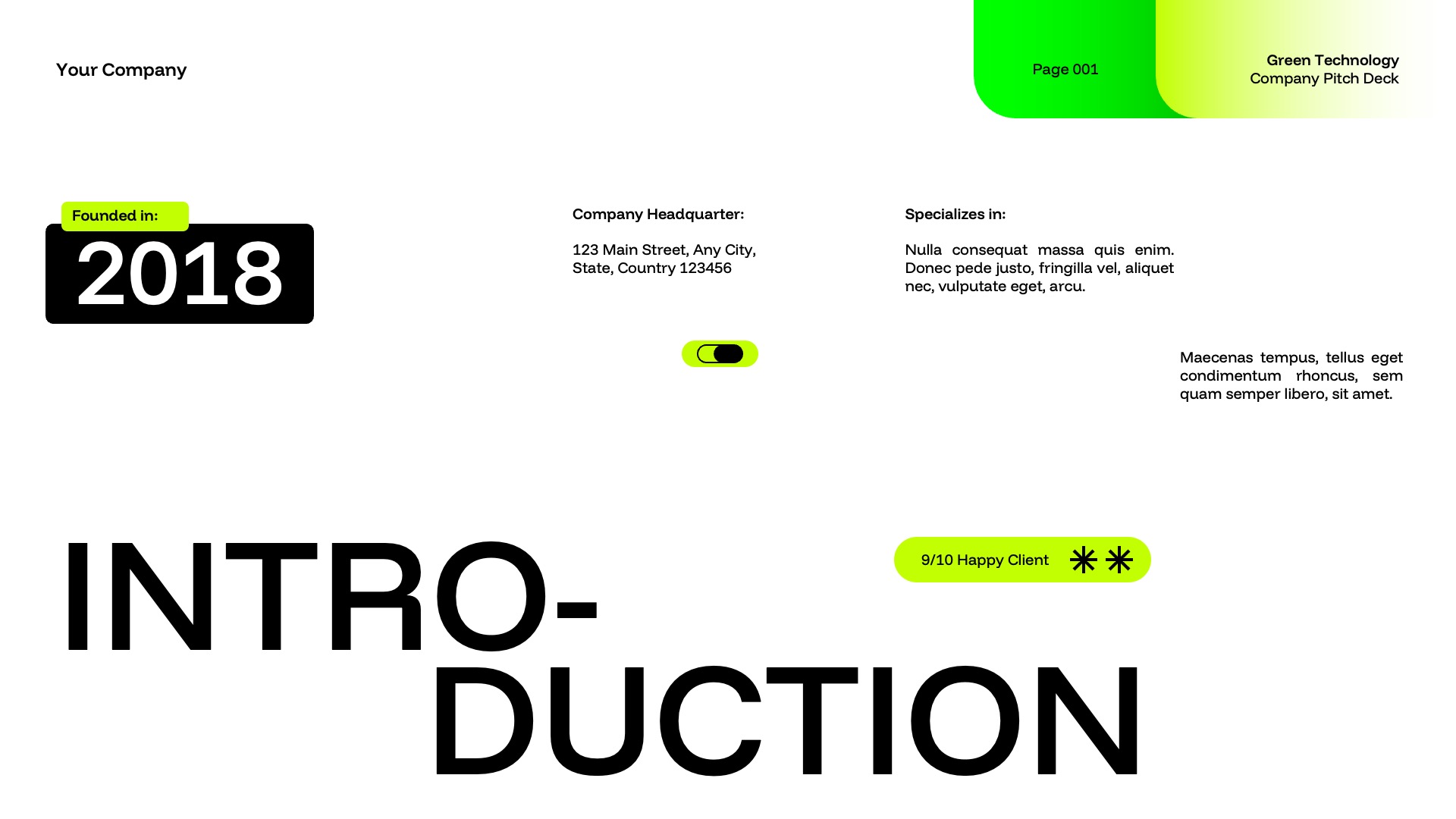 White Green Black Gradient Tech Company Pitch Deck, Presentation Templates