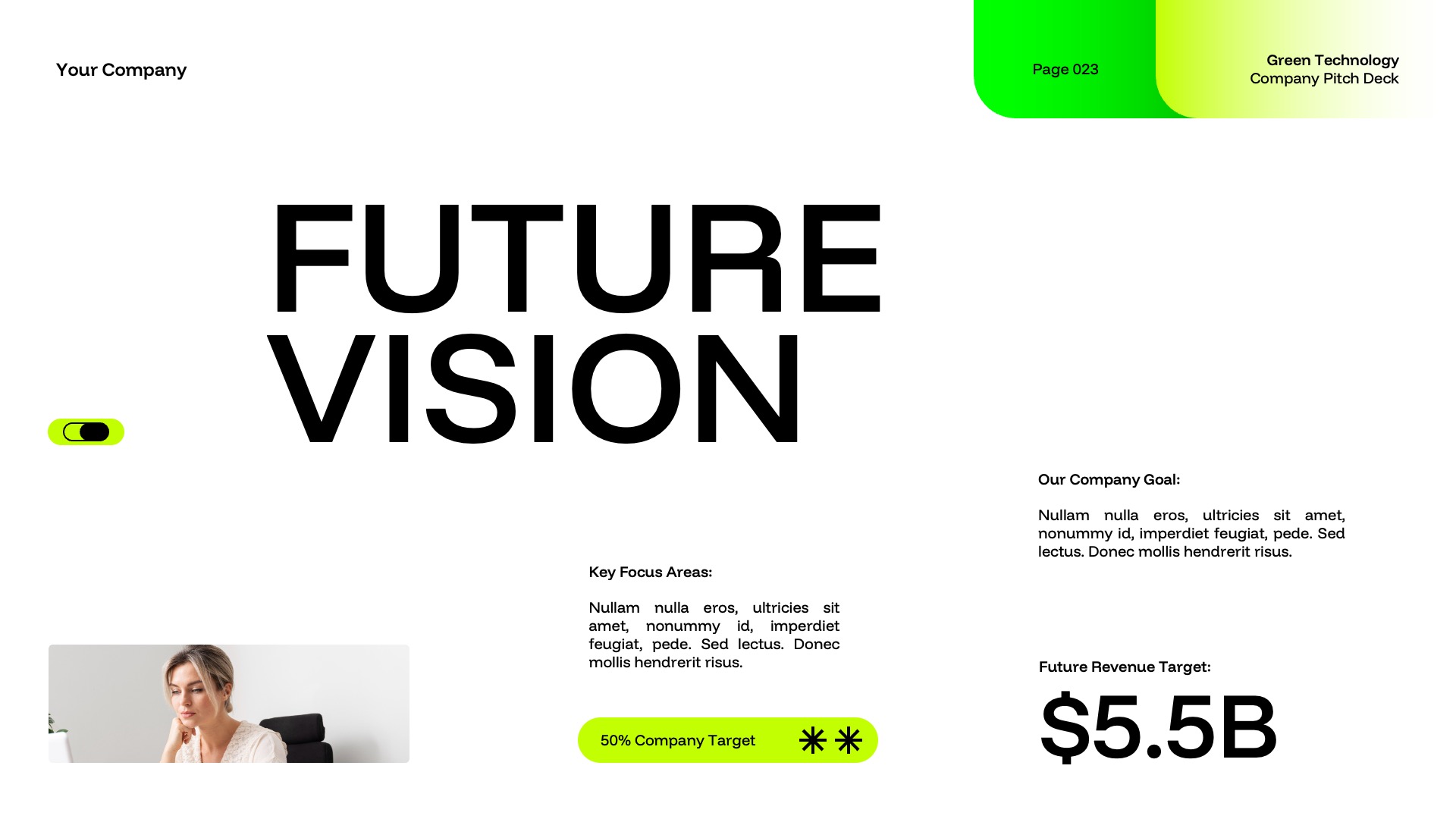 White Green Black Gradient Tech Company Pitch Deck, Presentation Templates