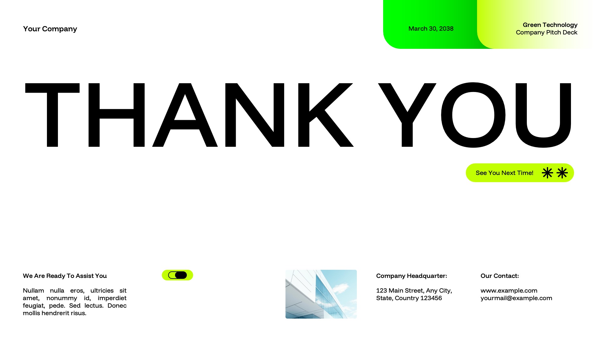 White Green Black Gradient Tech Company Pitch Deck, Presentation Templates