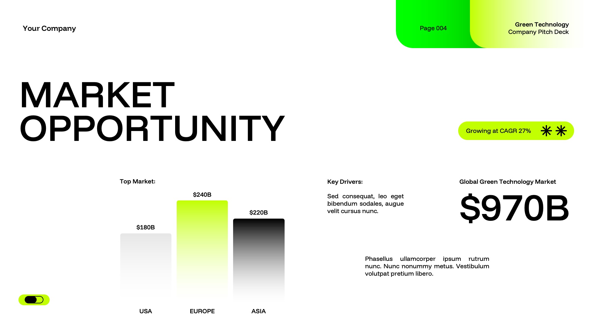 White Green Black Gradient Tech Company Pitch Deck, Presentation Templates