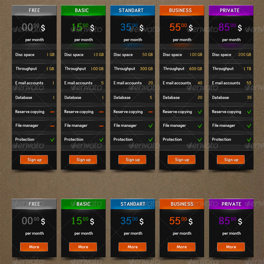 Glow price tables, Web Elements | GraphicRiver