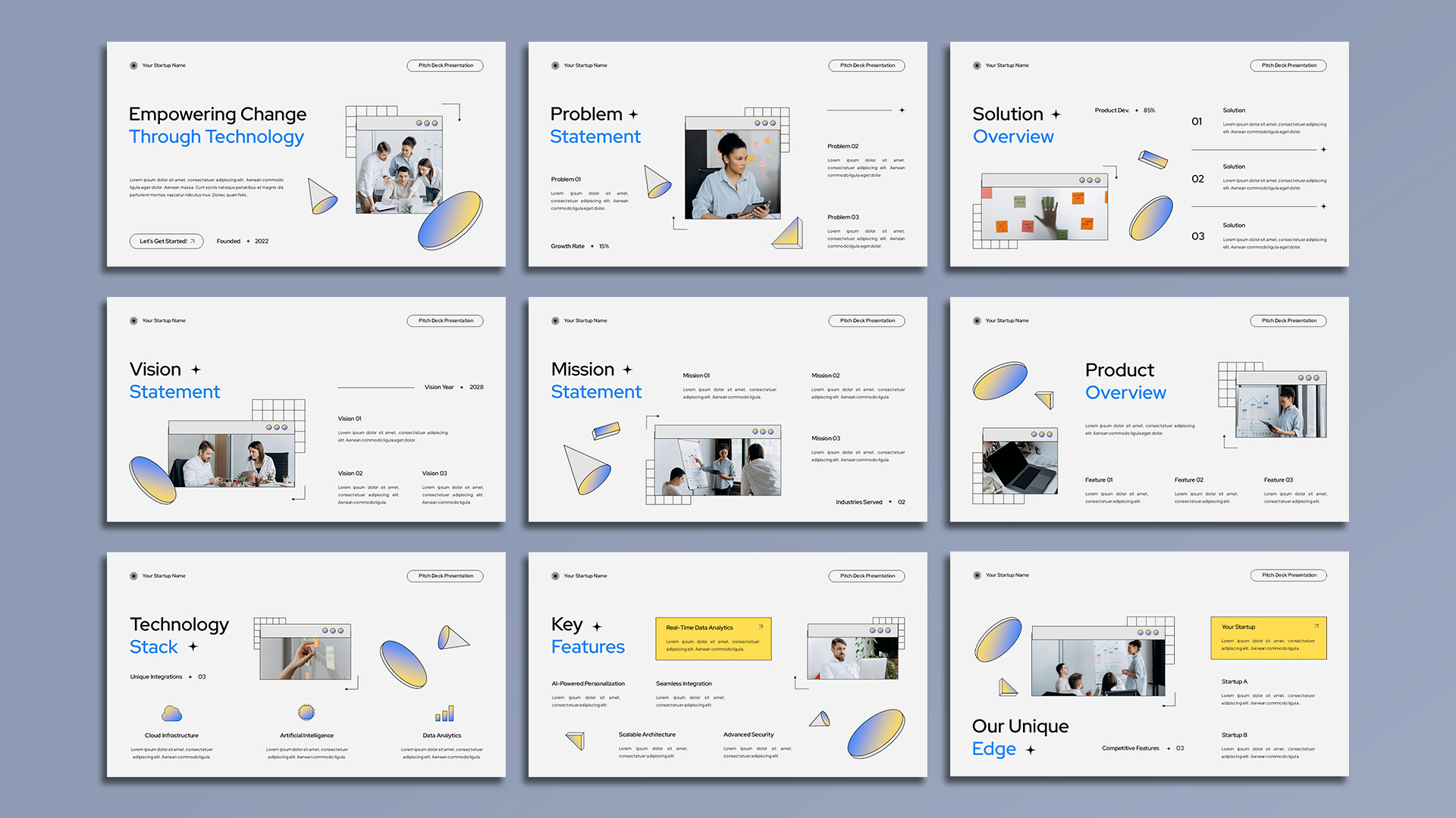 Yellow Blue Modern Tech Startup Pitch Deck, Presentation Templates
