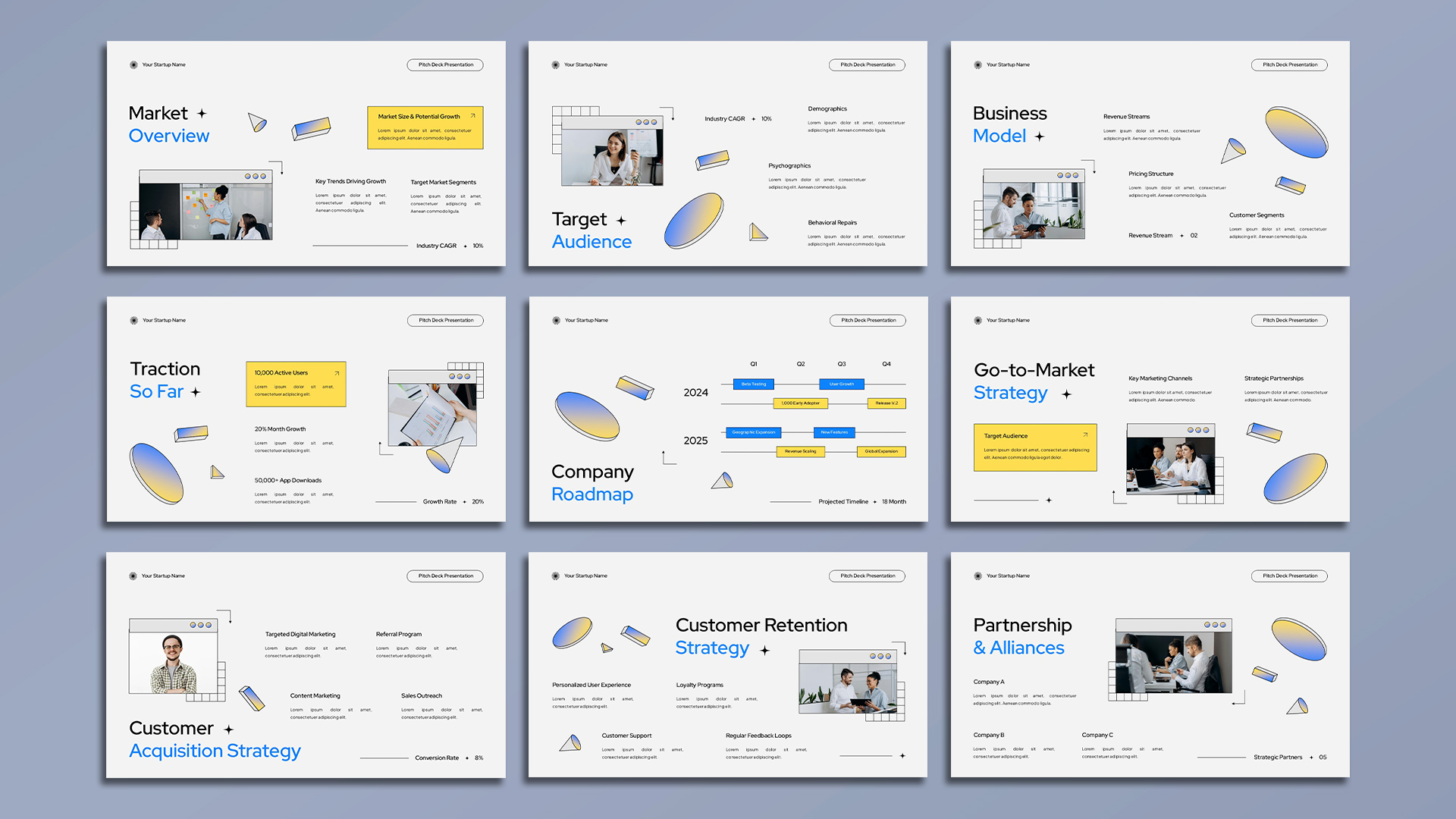 Yellow Blue Modern Tech Startup Pitch Deck, Presentation Templates
