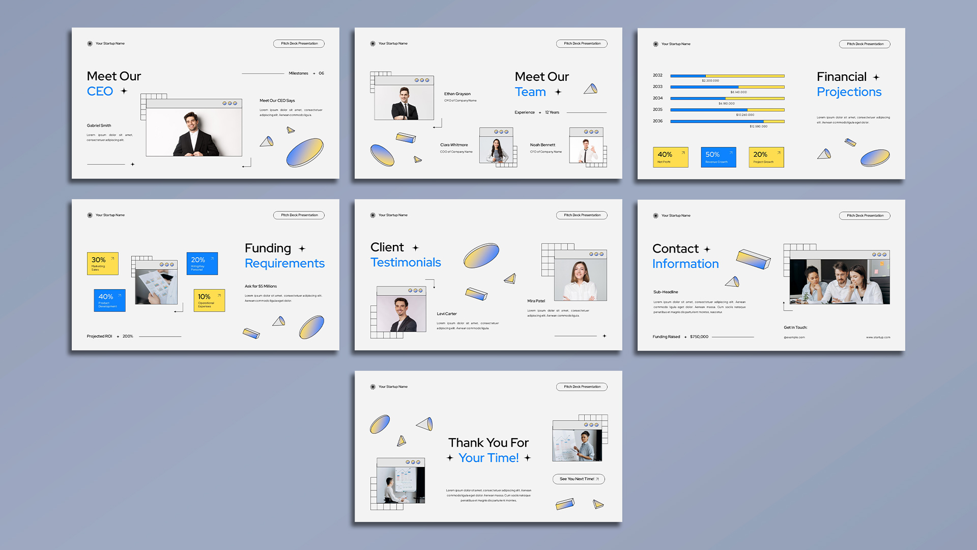 Yellow Blue Modern Tech Startup Pitch Deck, Presentation Templates