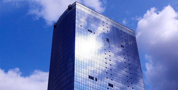 City Building, Sun Reflection And Clouds, Stock Footage | VideoHive