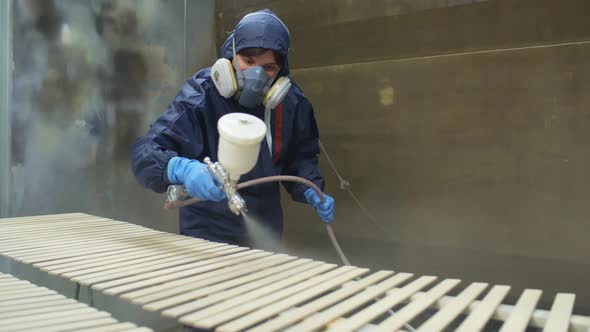 Joiner Painting Wood with Spray Gun, Stock Footage | VideoHive
