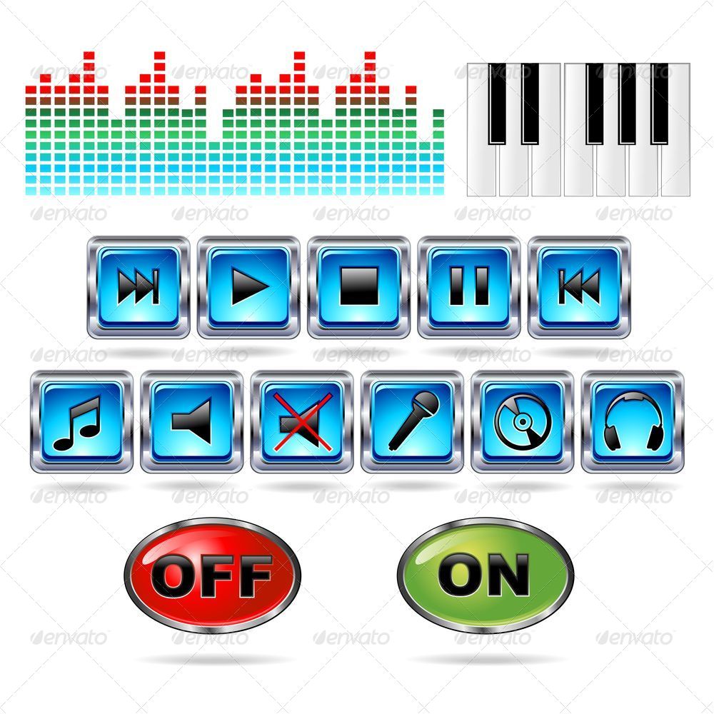 Music Icons Record Symbols Buttons, Vectors | GraphicRiver