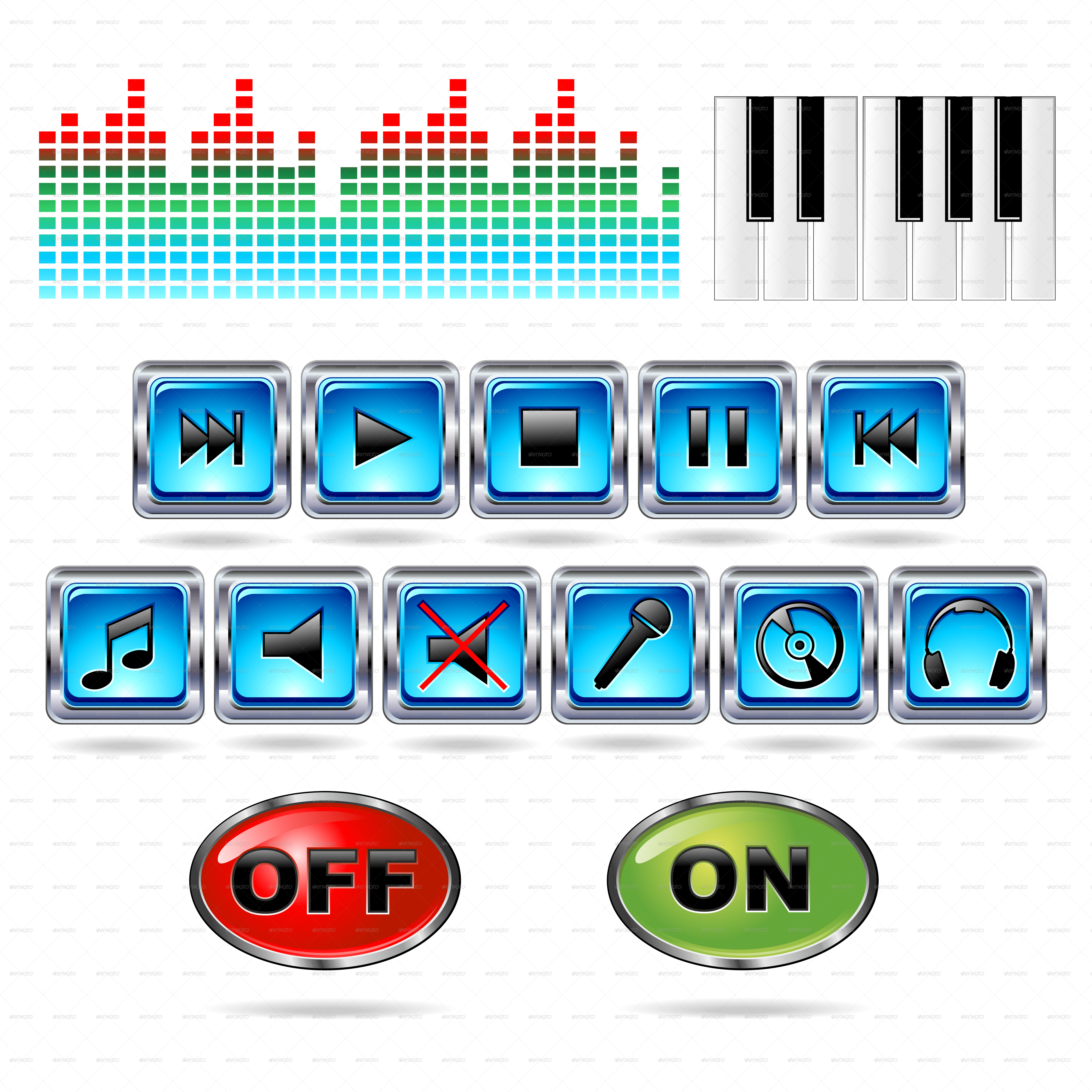 Music Icons Record Symbols Buttons, Vectors | GraphicRiver
