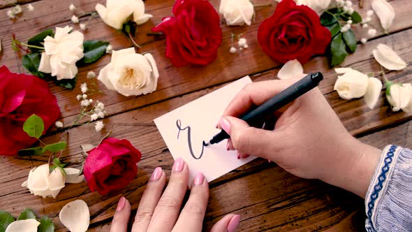 Writing ROSES on a card near flowers close up, Stock Footage | VideoHive