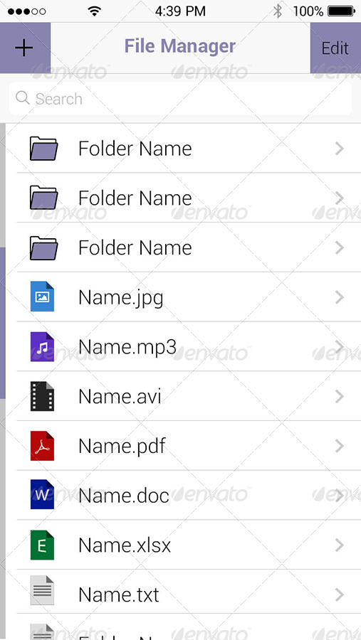 File Manager App - iOS UI Retina, Web Elements | GraphicRiver