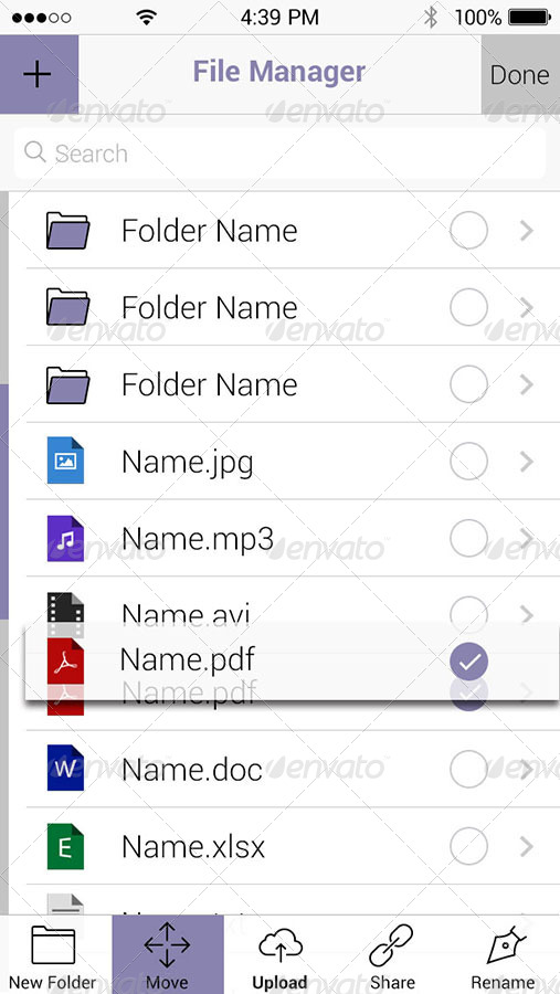File Manager App - iOS UI Retina, Web Elements | GraphicRiver