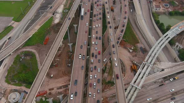 Birds eye view of traffic on major freeway in Houston, Stock Footage