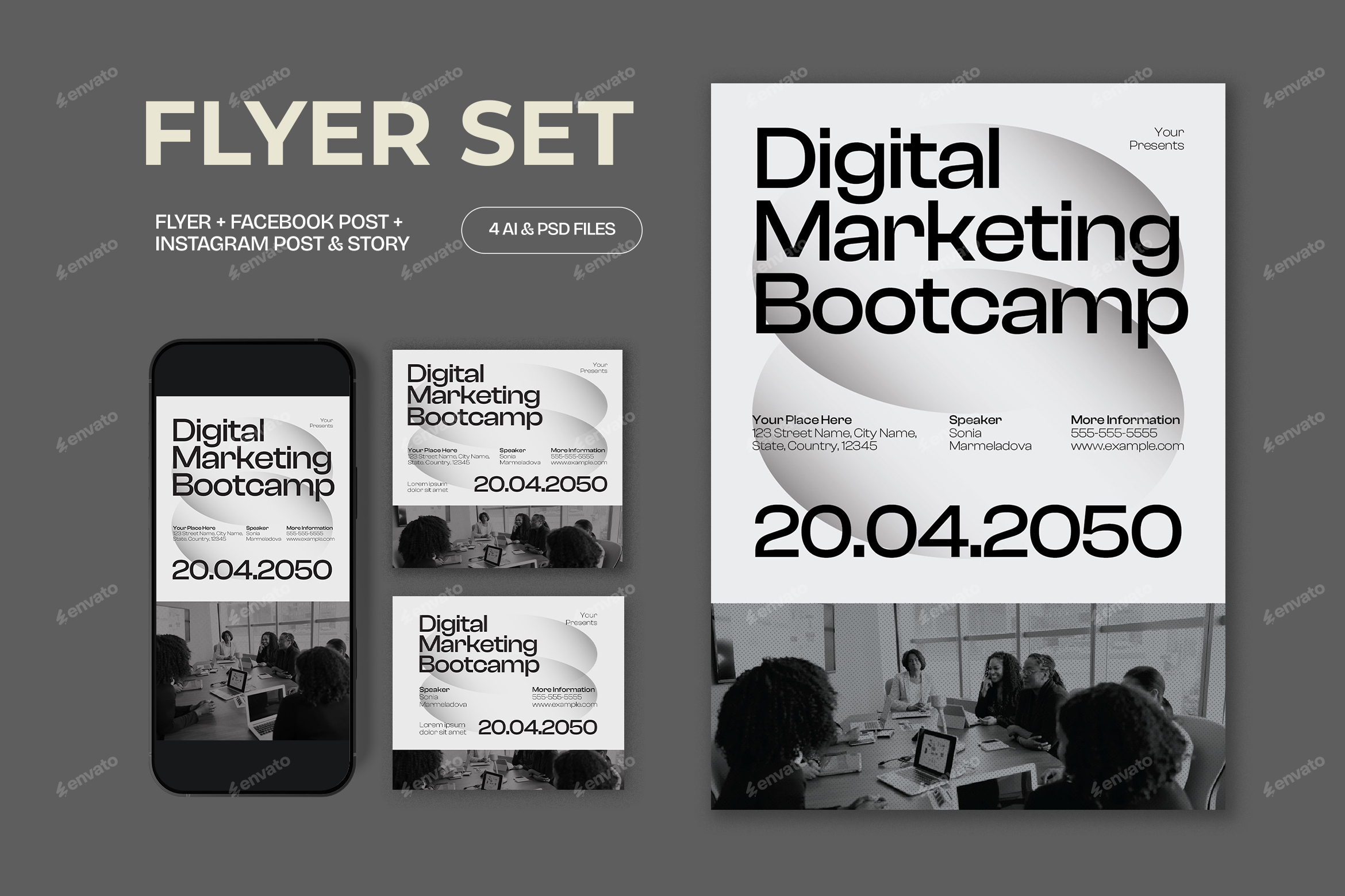 Gray Digital Marketing Bootcamp Flyer Set, Print Templates | GraphicRiver