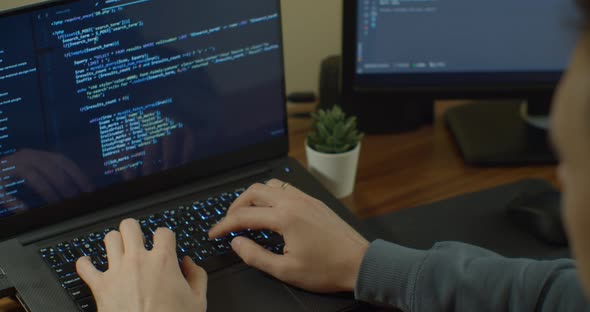 Closeup Coding on Screen, Man Hands Coding Html and Programming on ...
