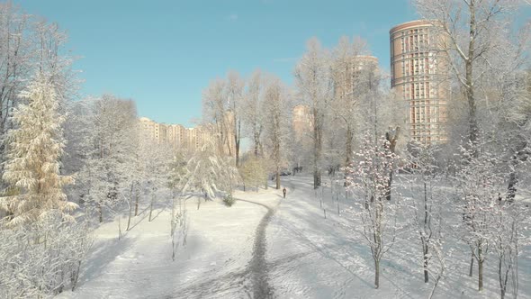 Aerial View Of The First Snow In The City, Stock Footage | VideoHive