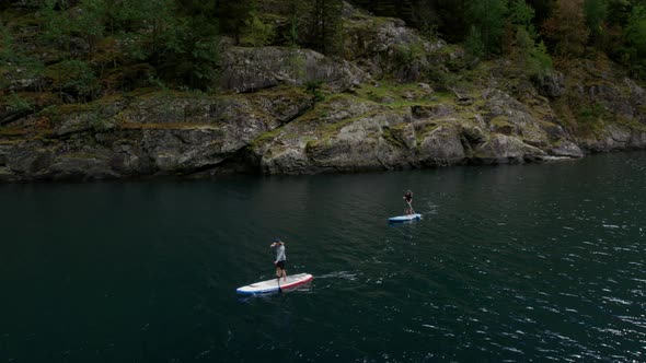Two Friends on SUP Paddle Board in Norwegian Fjord, Stock Footage ...