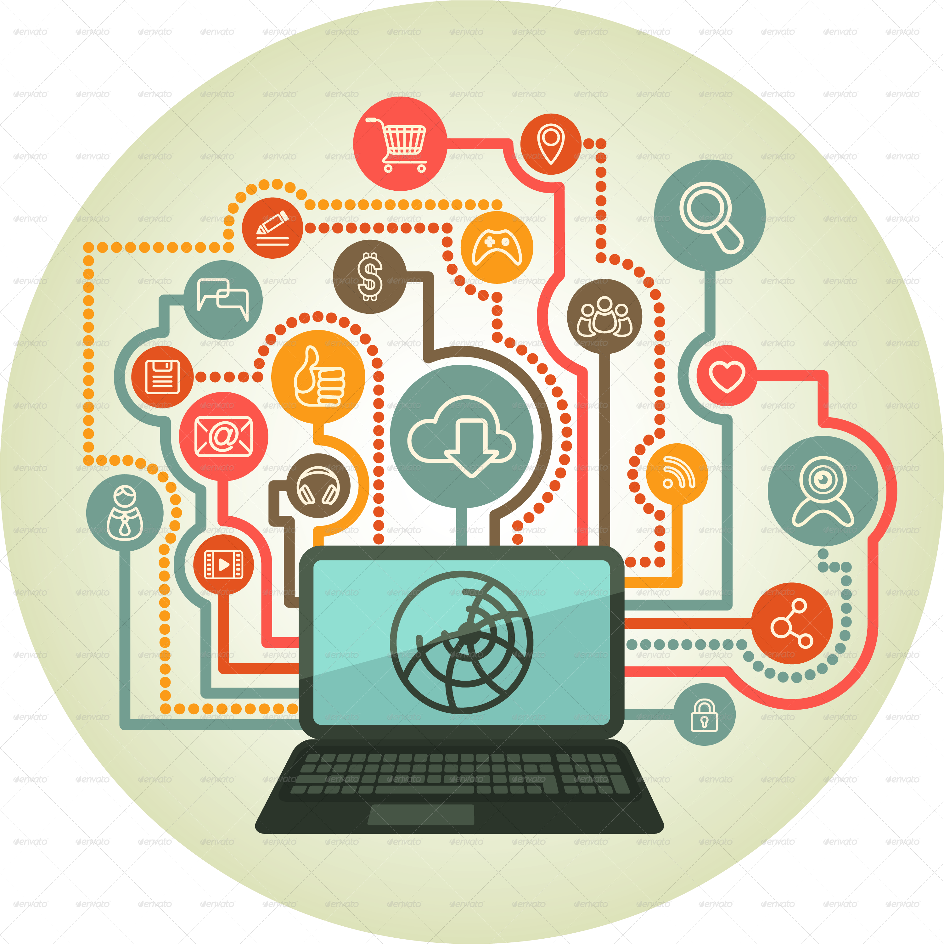 Social Networking by a Laptop, Vectors | GraphicRiver