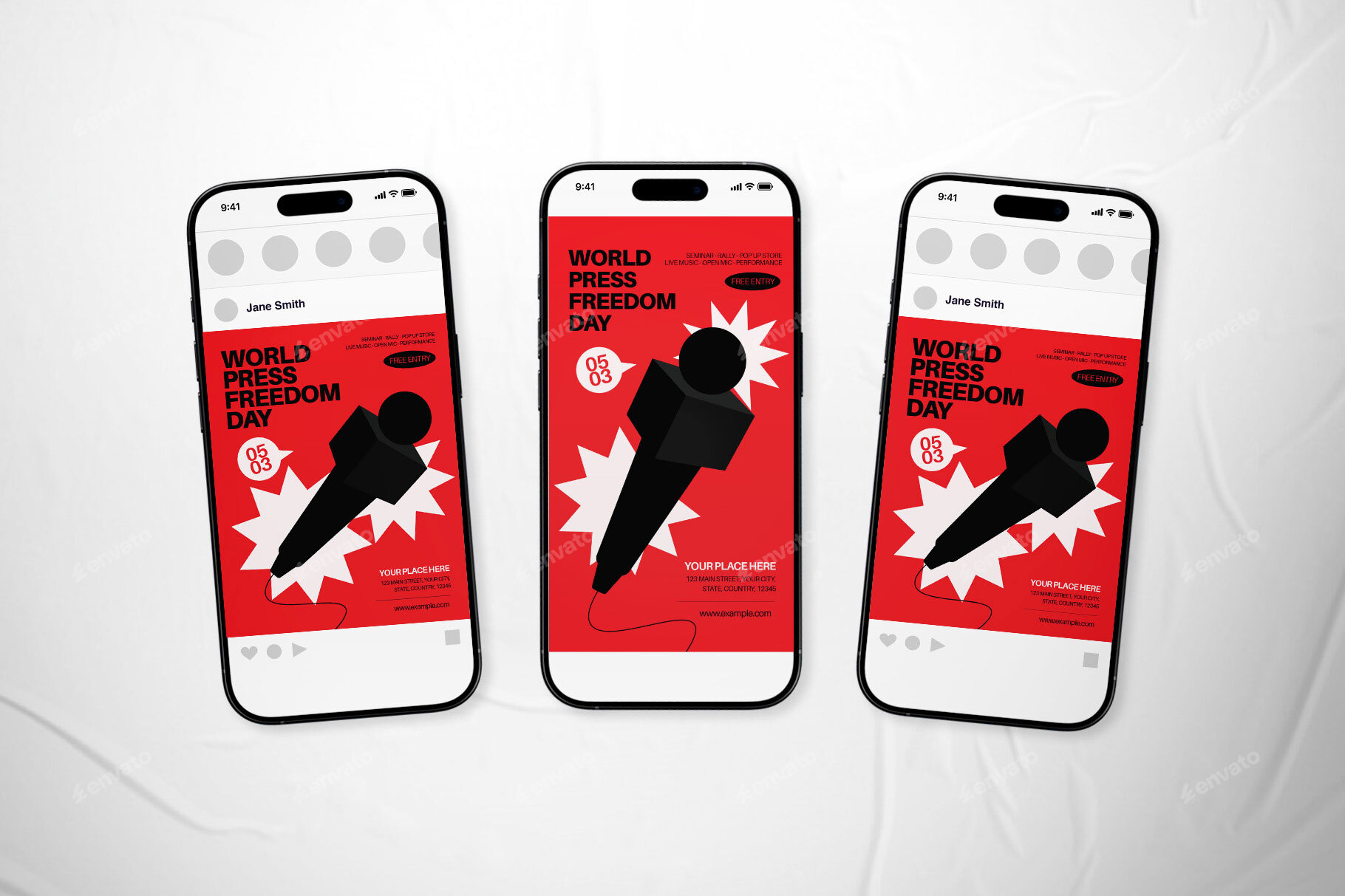 Red Black Bold Minimalism World Press Freedom Day Flyer Set, Print ...