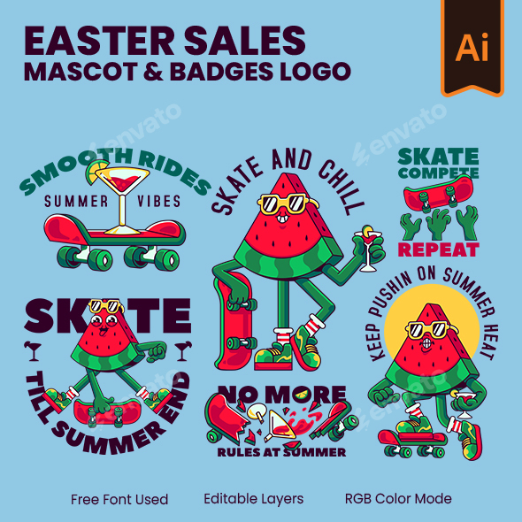 Summer Mascot & Badge Logo, Web Elements | GraphicRiver