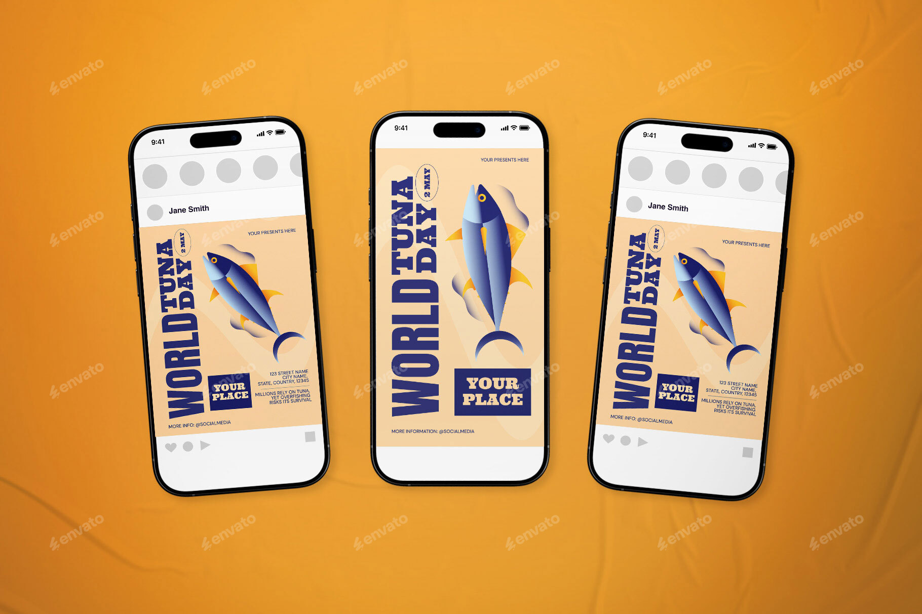 Blue Vintage Minimalist World Tuna Day Flyer Set, Print Templates ...