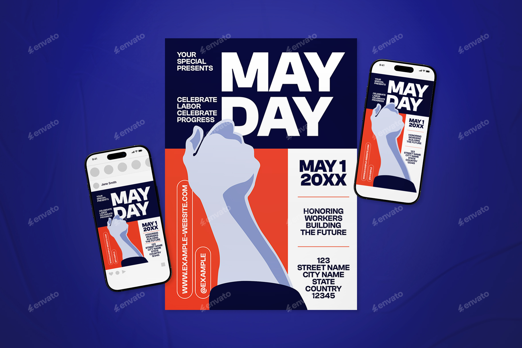 Blue Red May Day Flyer Set, Print Templates | GraphicRiver